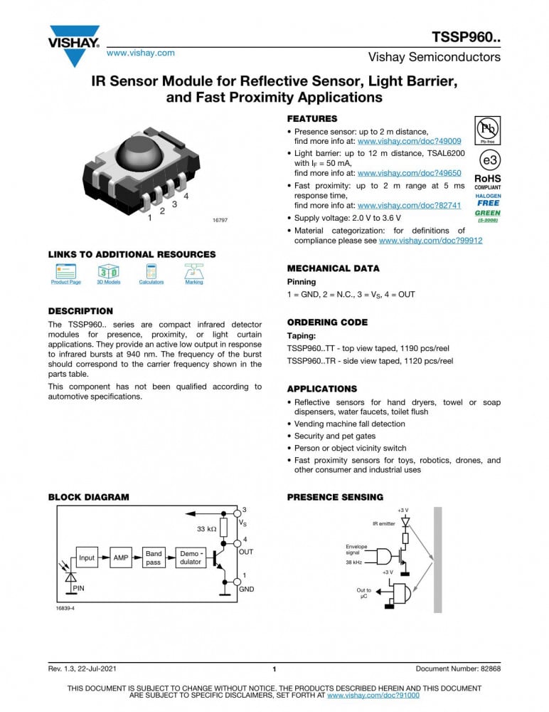 TSSP96038TR datasheet page 1
