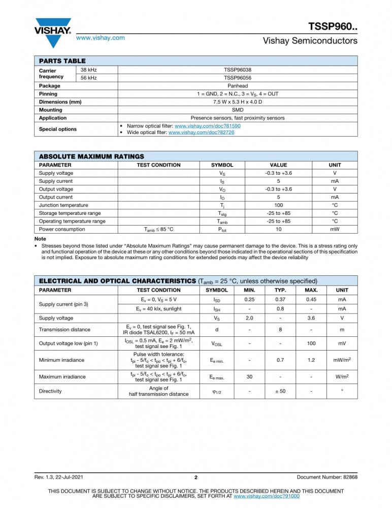 TSSP96038TR datasheet page 2