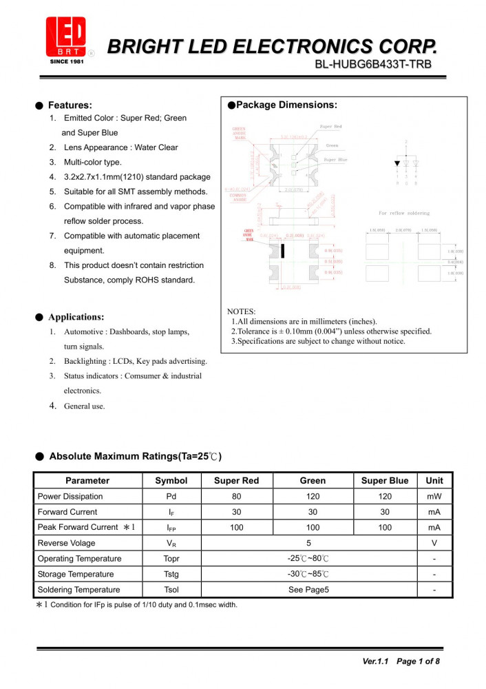BL-HUBG6B433T-TRB datasheet page 1