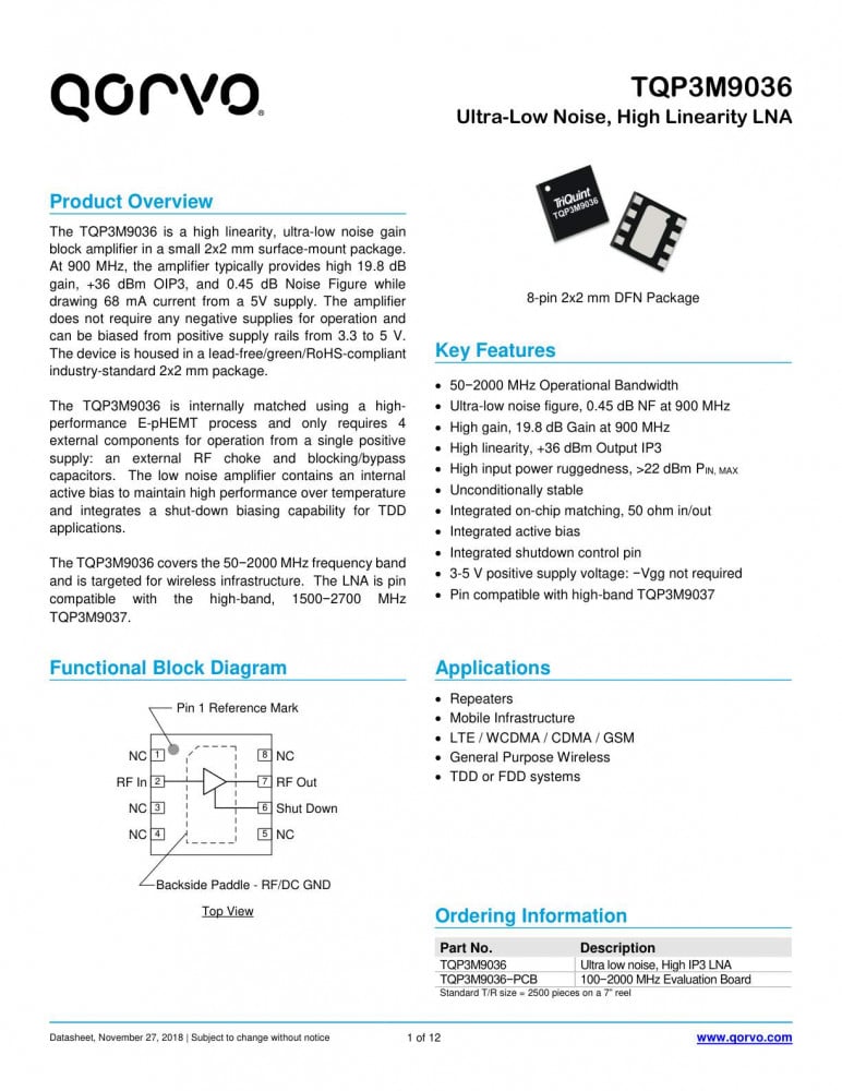 TQP3M9036 datasheet page 1