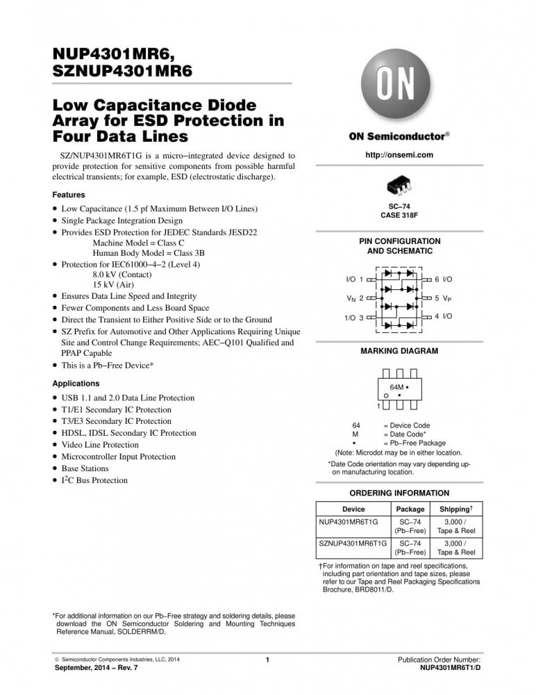 NUP4301MR6T1G datasheet page 1
