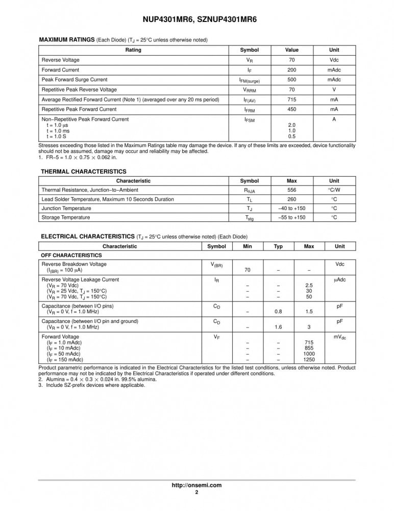 NUP4301MR6T1G datasheet page 2