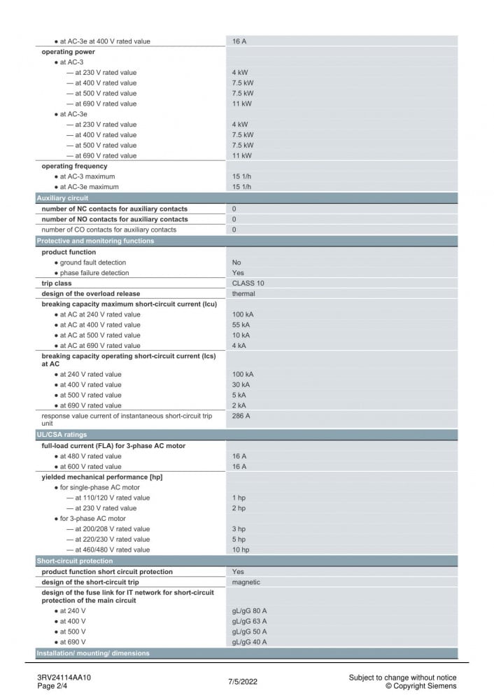 3RV24114AA10 datasheet page 2