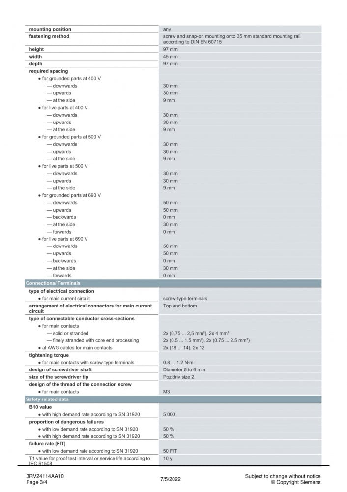 3RV24114AA10 datasheet page 3