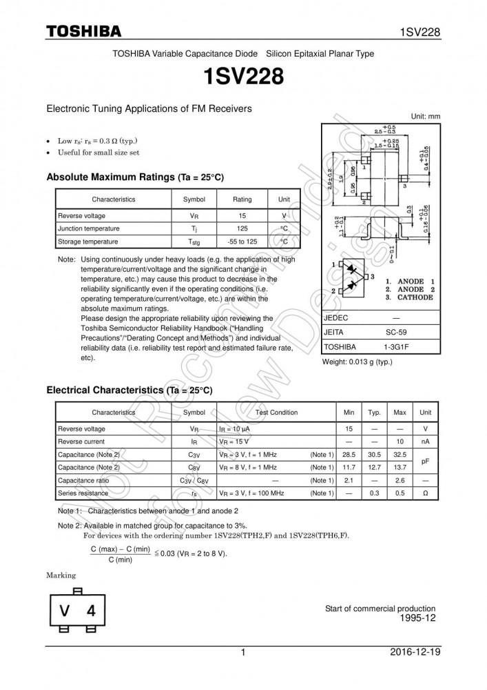 1SV228 technical document page 1