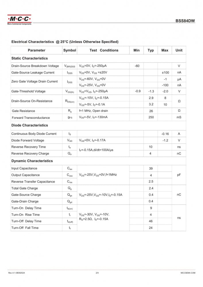 BSS84DW-TP datasheet page 2