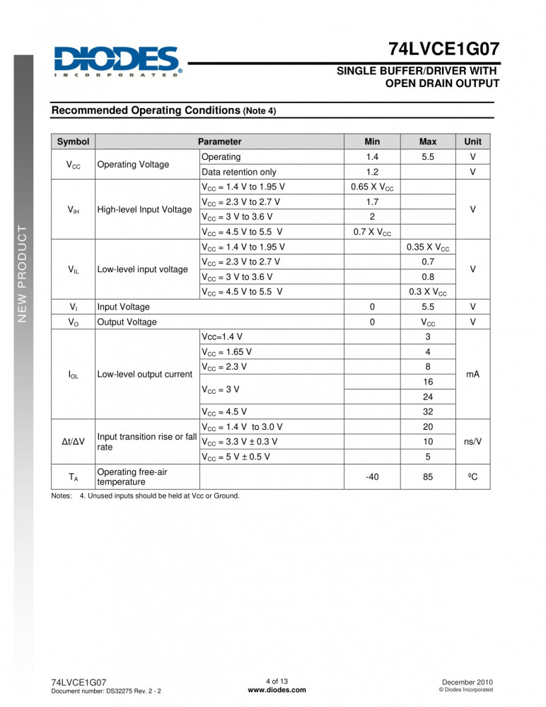 74LVCE1G07W5-7 datasheet page 4