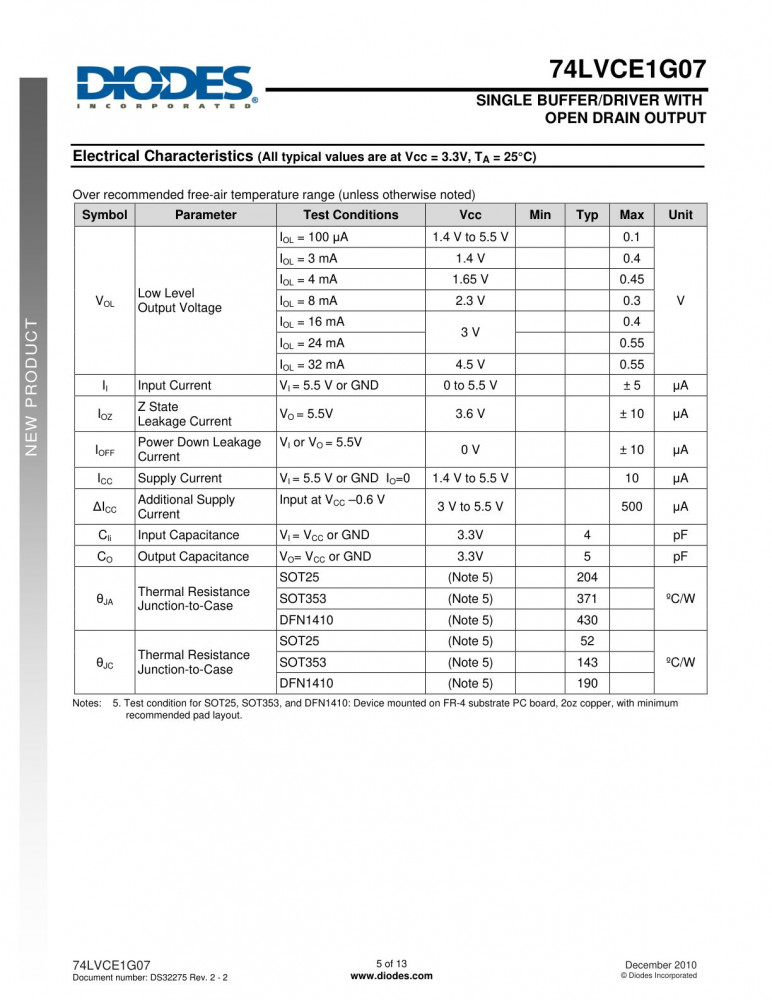 74LVCE1G07W5-7 datasheet page 5