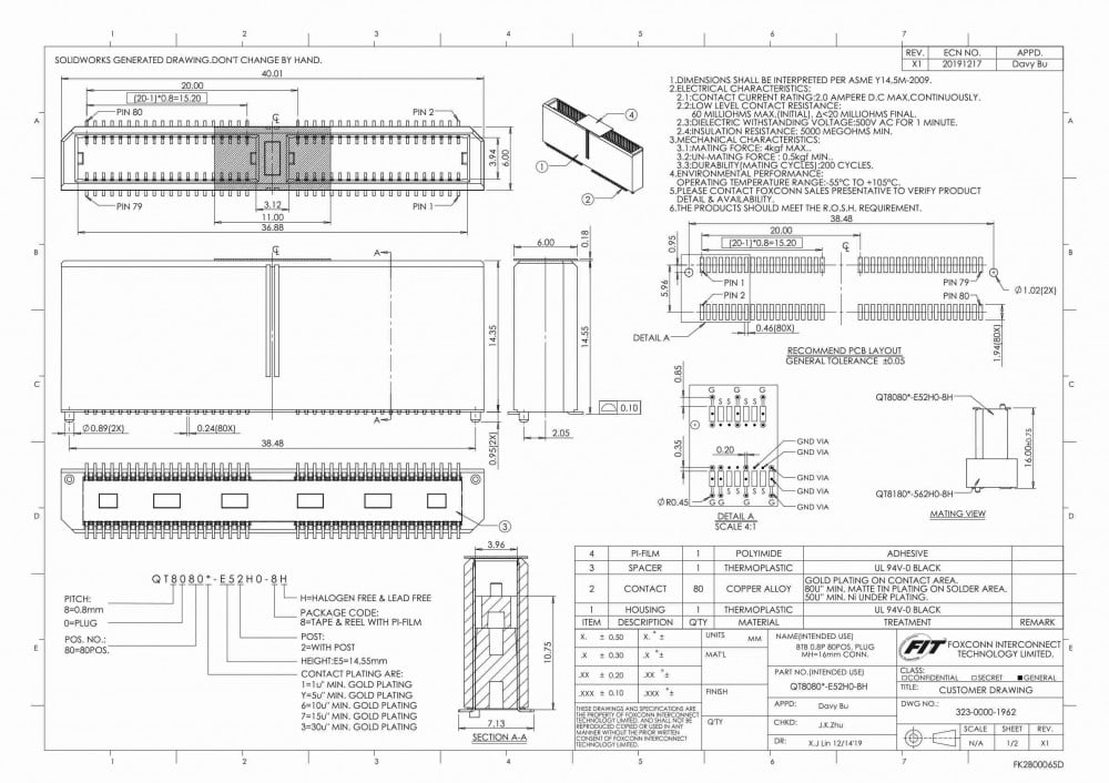 FOXCONN QT8080Y-E52H0-8H customer drawing page 1
