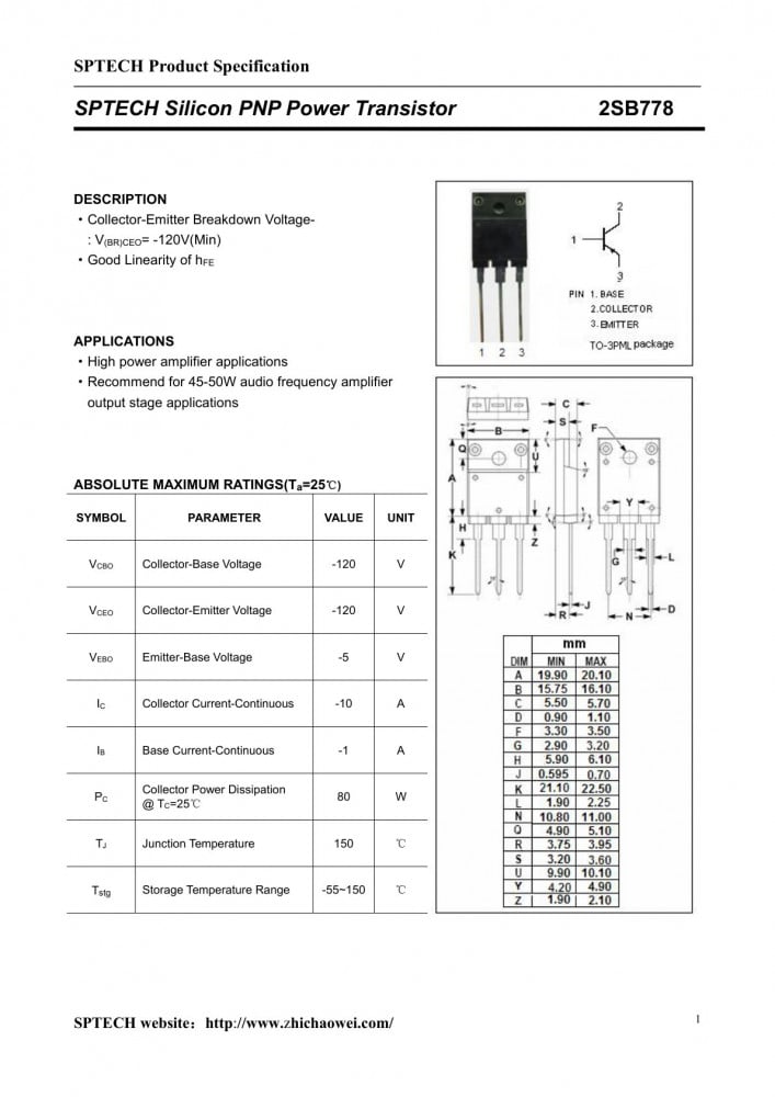 2SB778 datasheet page 1
