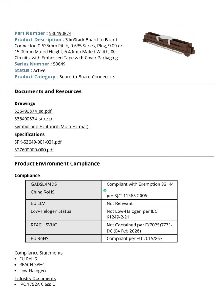 MOLEX 536490874 technical document page 1