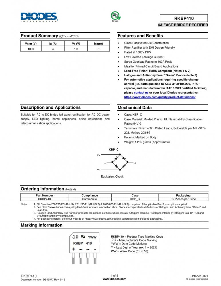 RKBP410 datasheet page 1