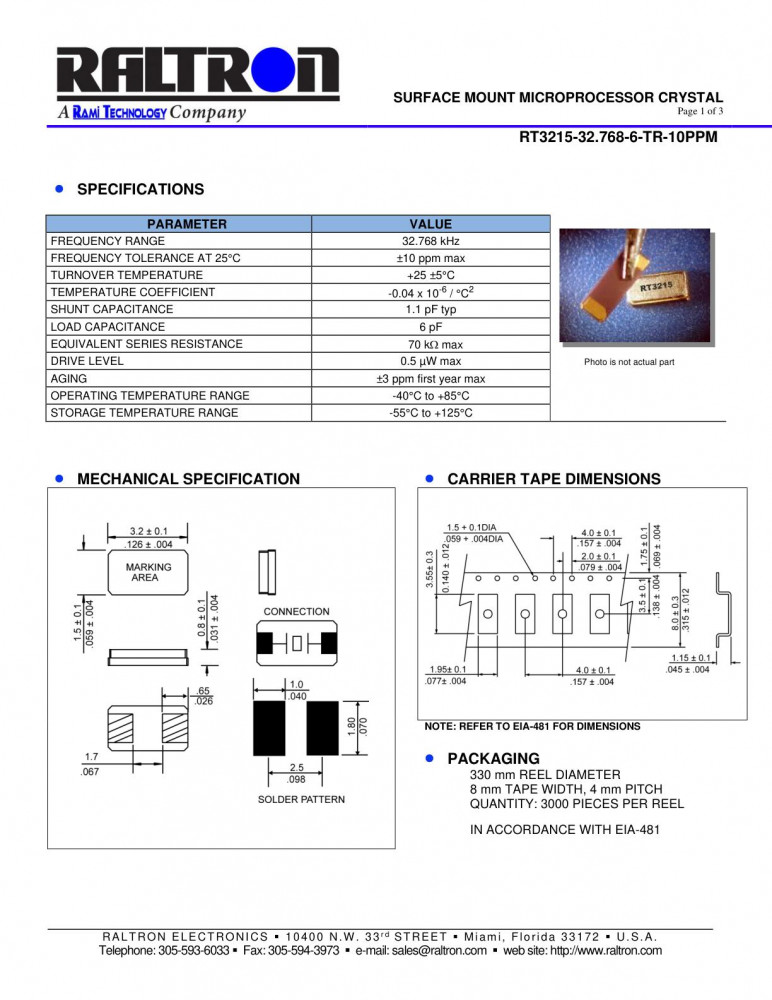 RT3215 product specification page 1