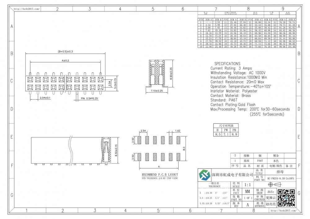 HC-PM254-8.5H-2x10PS technical drawing preview