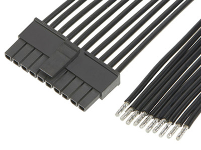 Micro-Fit 3.0 Male-to-Micro-Fit 3.0 Male Off-the-Shelf (OTS) Cable Assembly, Single Row, 600.00mm Length, Tin (Sn) Plating, 10 Circuits, Black