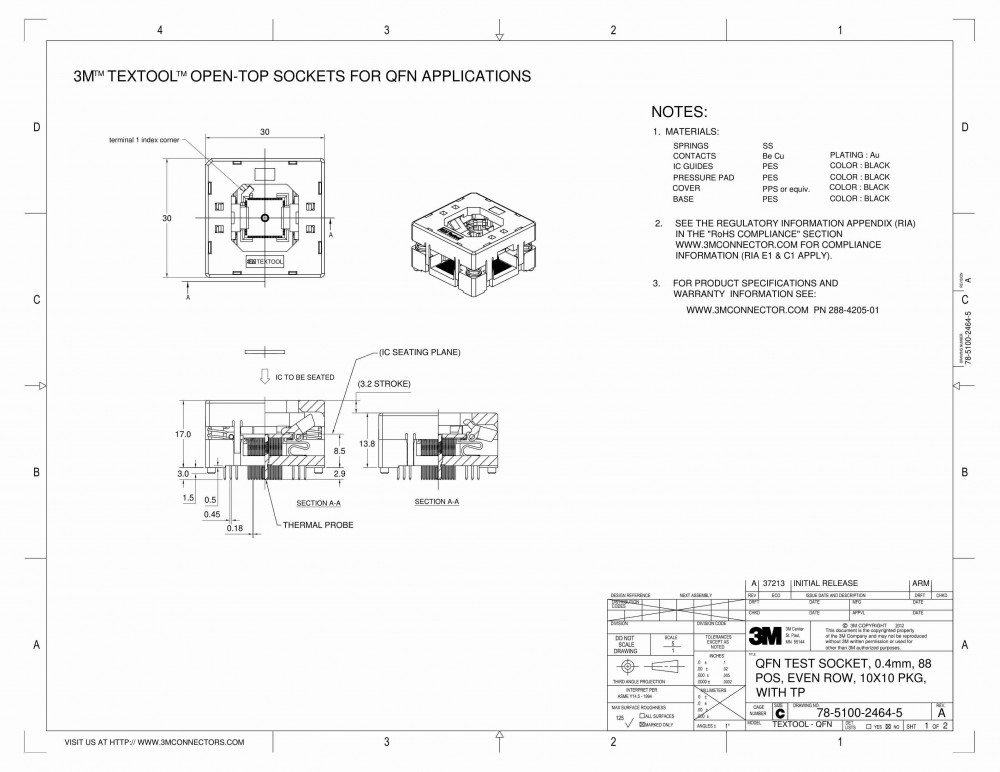 3M 288-4205-01 QFN socket technical drawing page 1