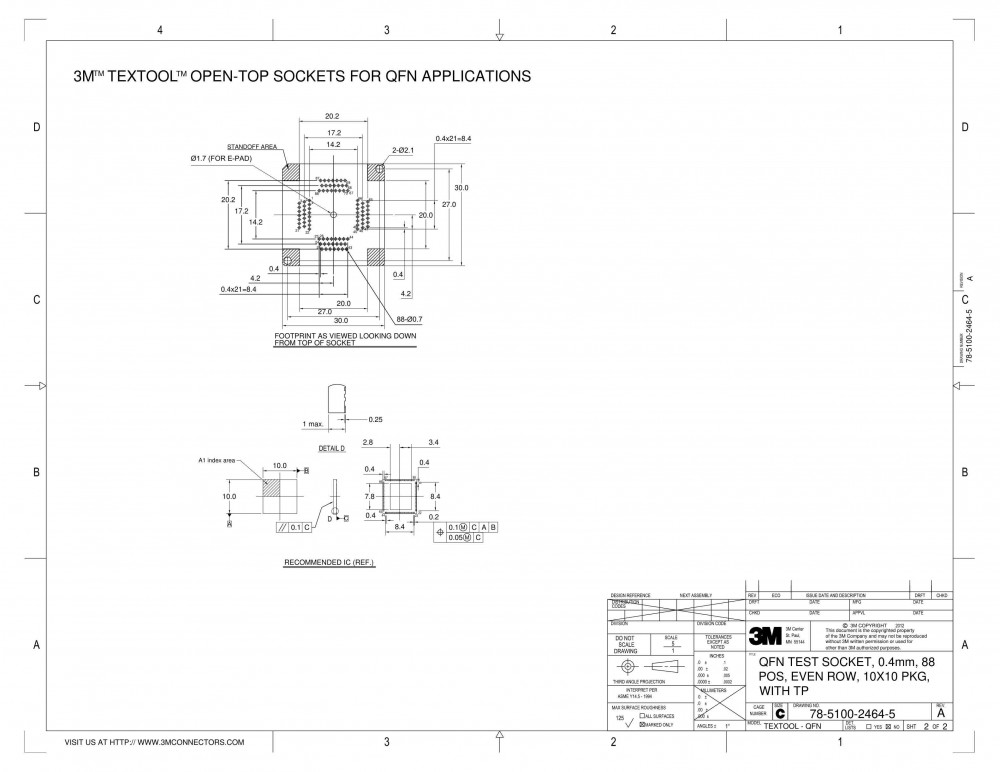 3M 288-4205-01 QFN socket technical drawing page 2