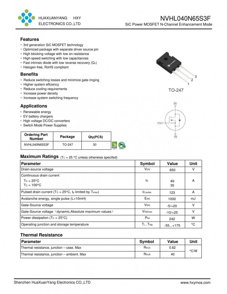 NVHL040N65S3F-HXY datasheet page 1