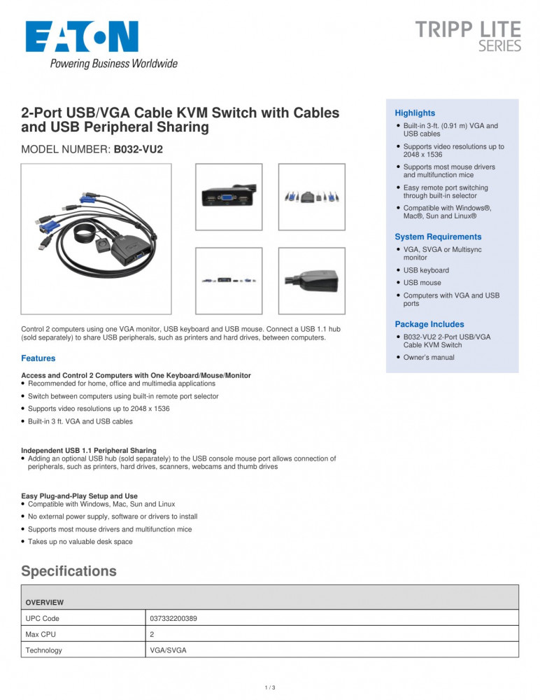 B032-VU2 product documentation, page 1