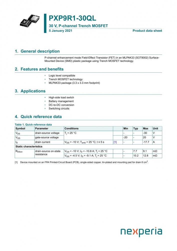 PXP9R1-30QLJ datasheet page 1