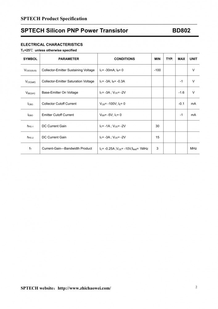 SPTECH BD802 datasheet page 2