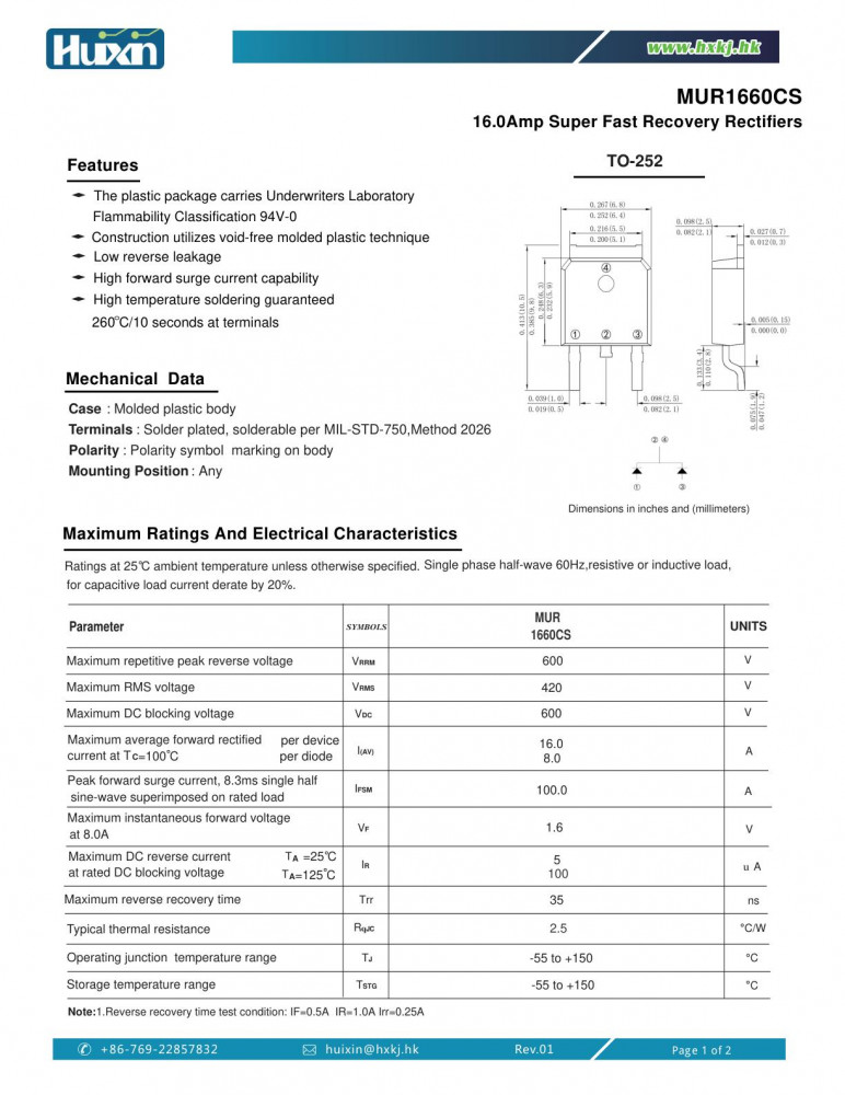 MUR1660CS technical document page 1