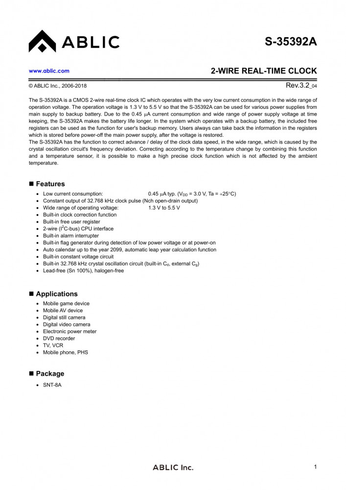 S-35392A datasheet page 1