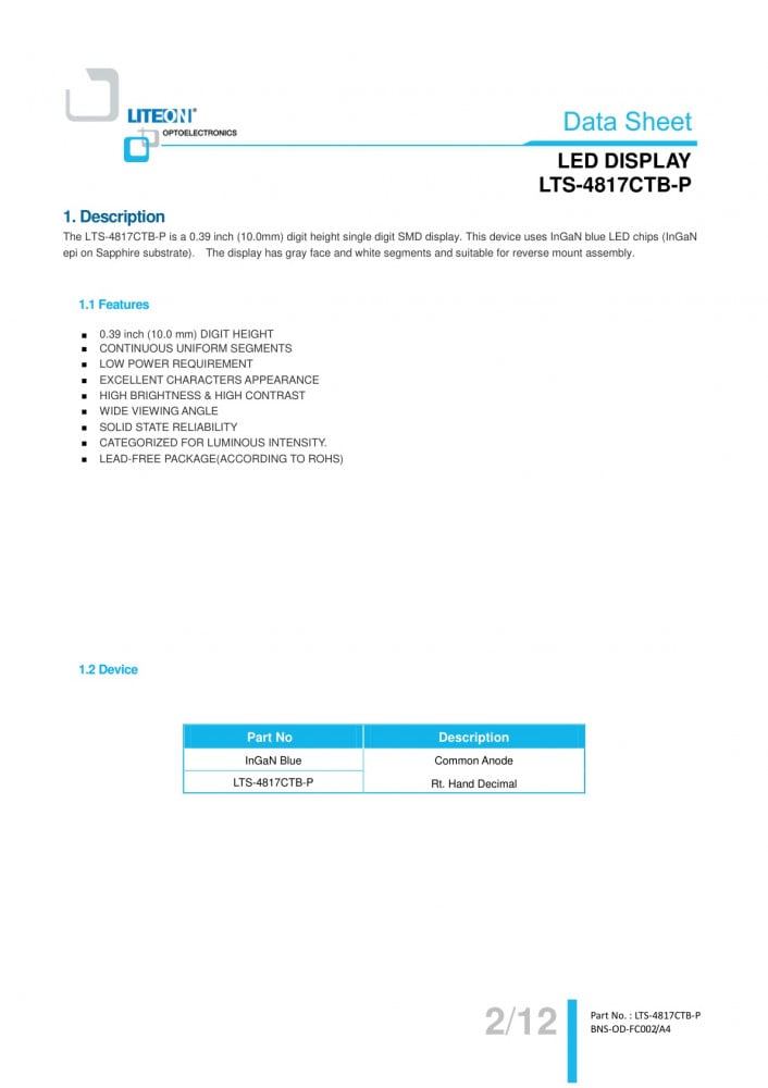 LTS-4817CTB-P datasheet page 3