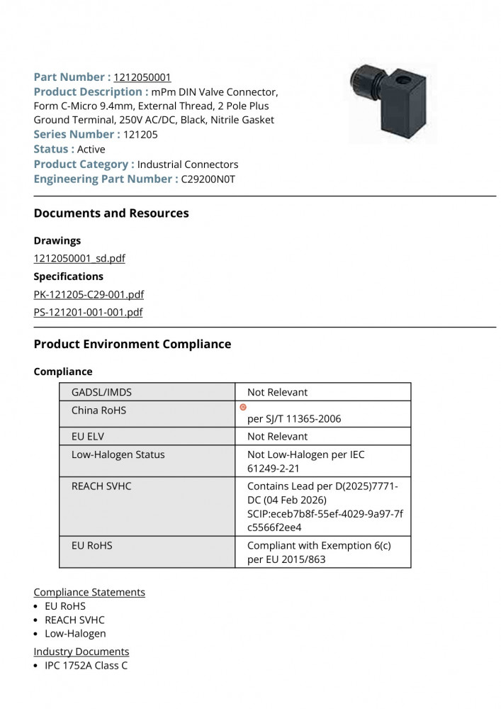 DIN valve connector specification preview, page 1