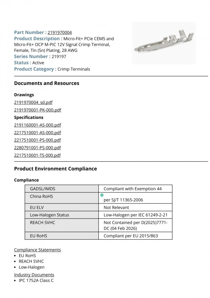 MOLEX 2191970004 technical document image 1