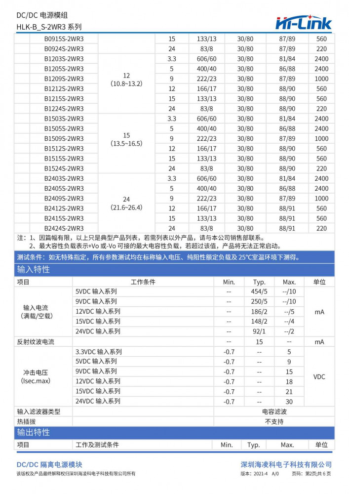 HI-LINK B0515S-2WR3 datasheet page 2