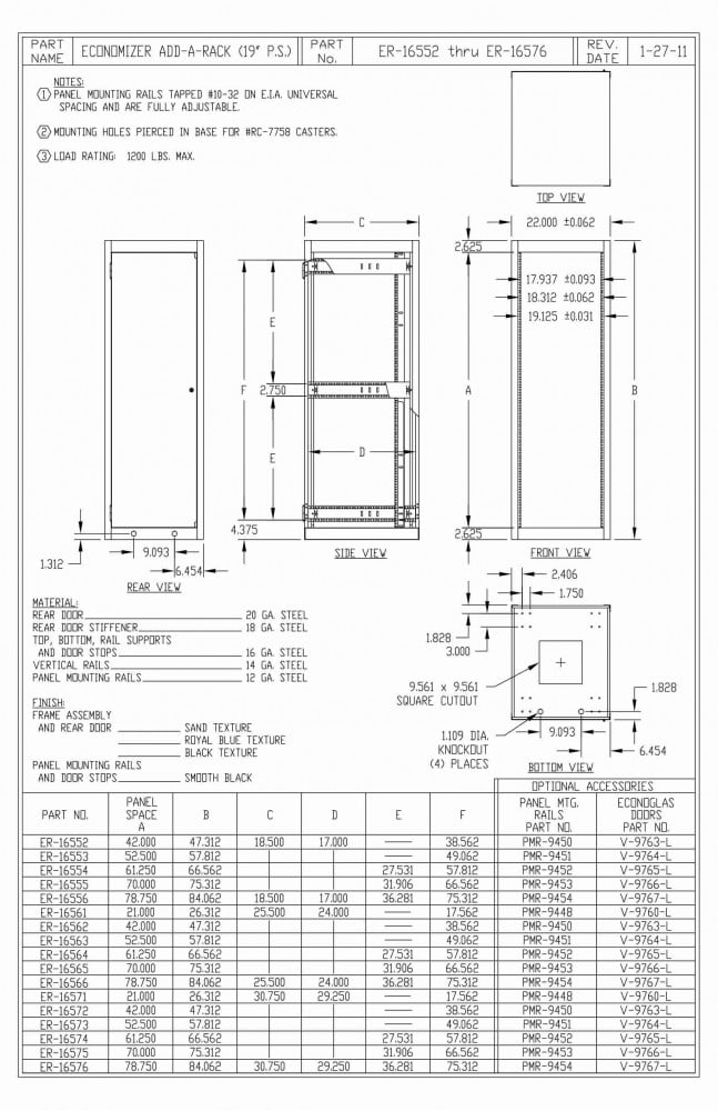 Bud Industries ER-16552 rack drawing page