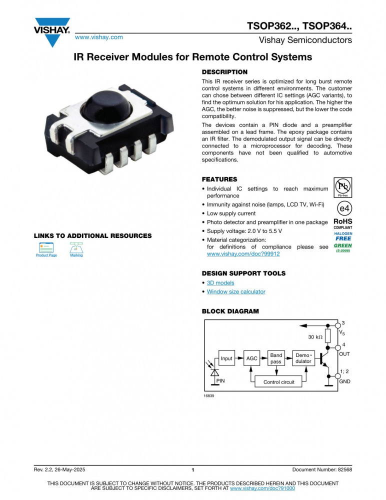 TSOP36238TT technical document page 1