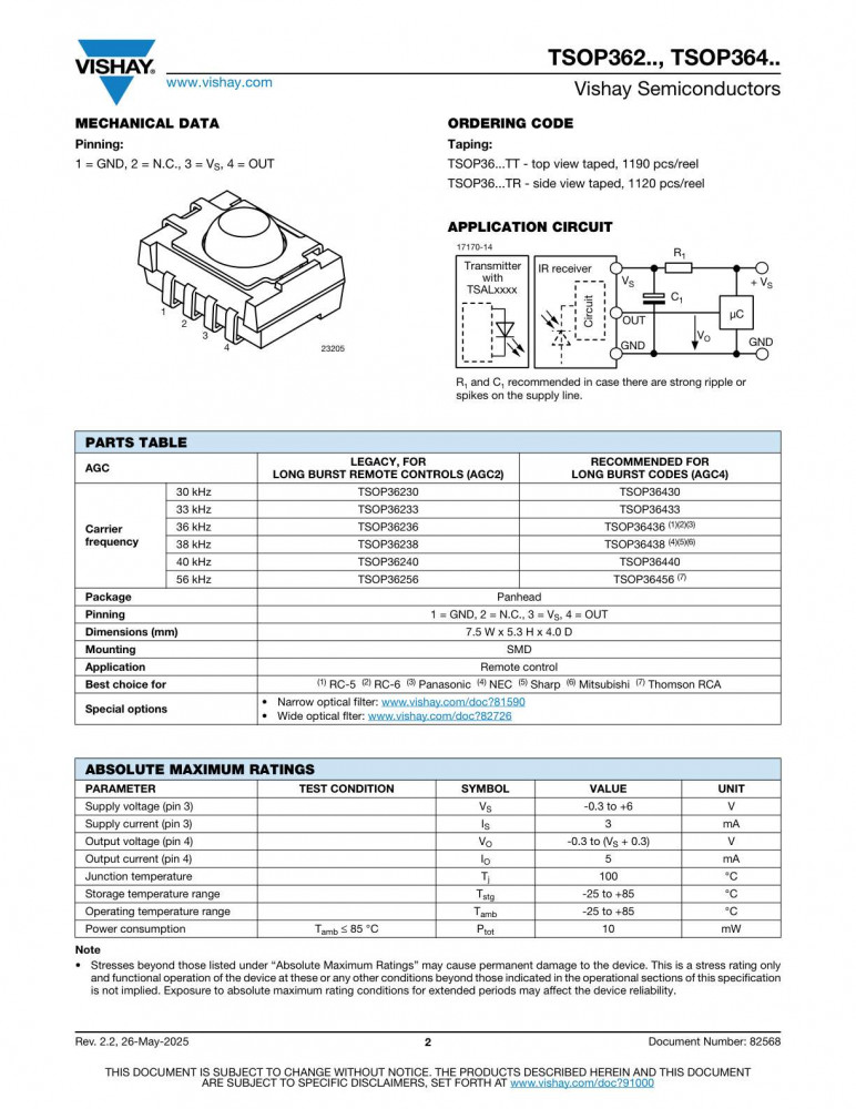 TSOP36238TT technical document page 2