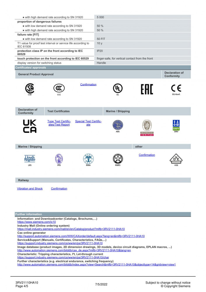 3RV21110HA10 datasheet page 4