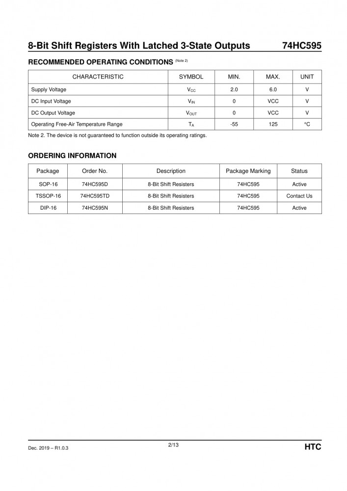 74HC595D datasheet page 2