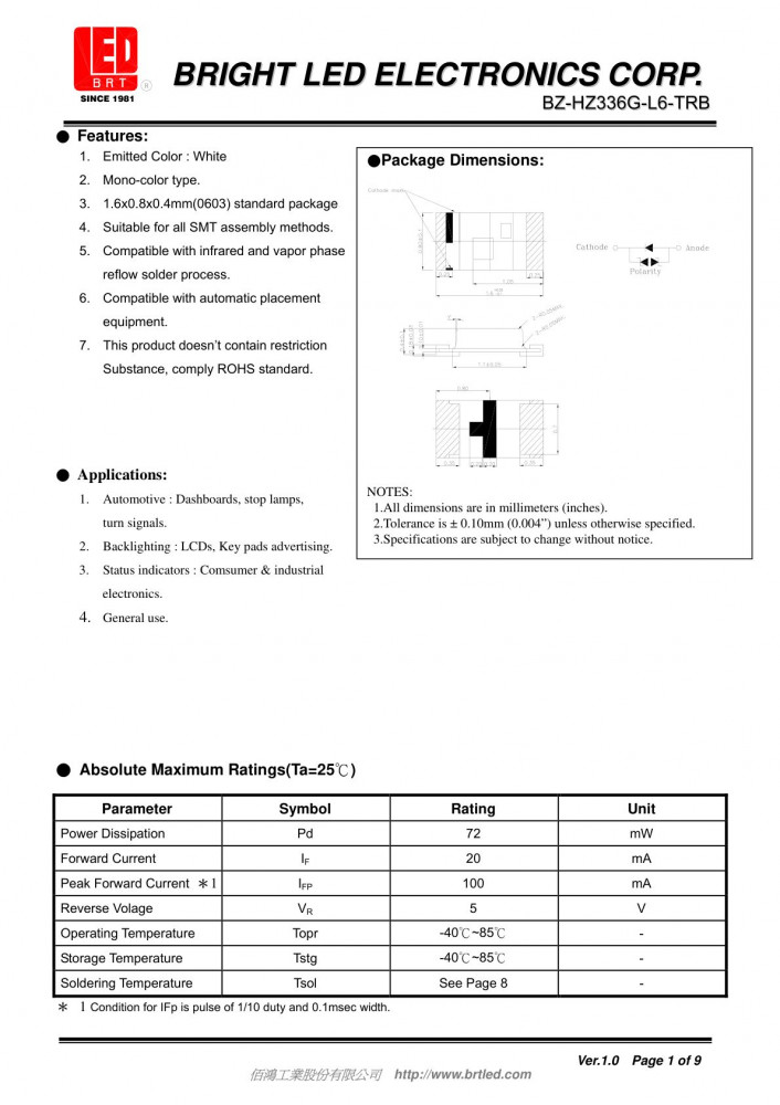 BZ-HZ336G-L6-TRB datasheet page 1