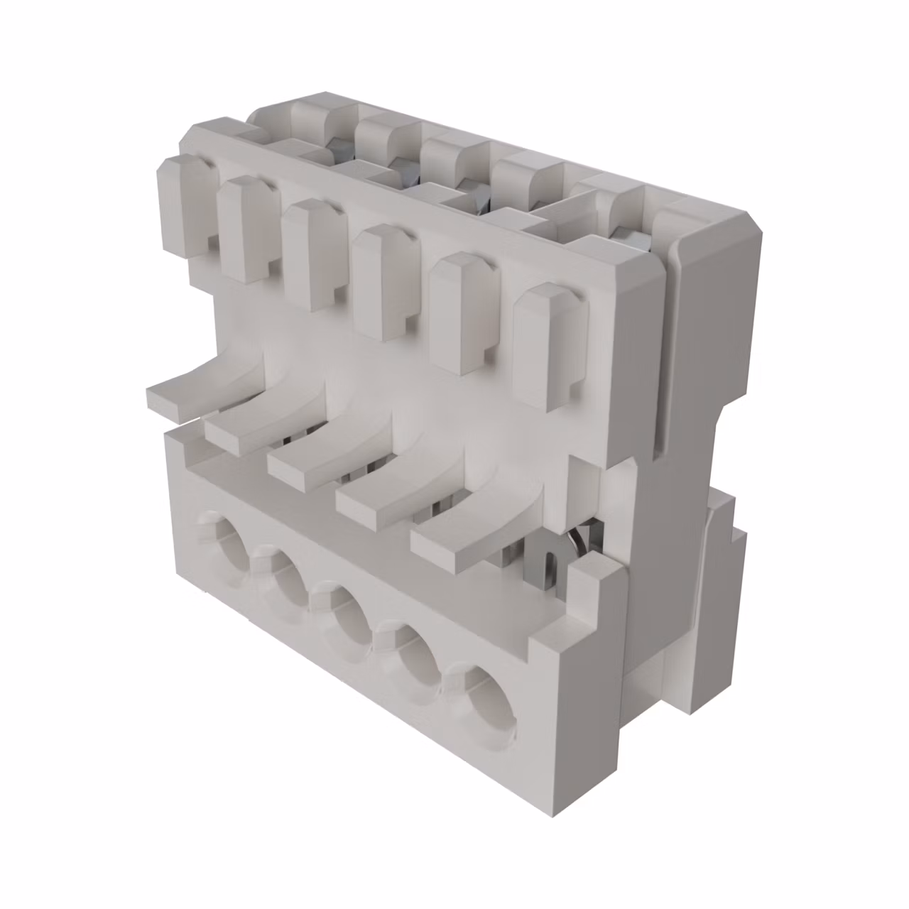 Appli-Mate RAST 2.5 IDT Housing, 2.50mm Pitch, Female, 5 Circuits, Beaded Terminal, All Position Keys, Slotted Endwalls, Polarizing Rib Between Circuits 4 & 5 for sale