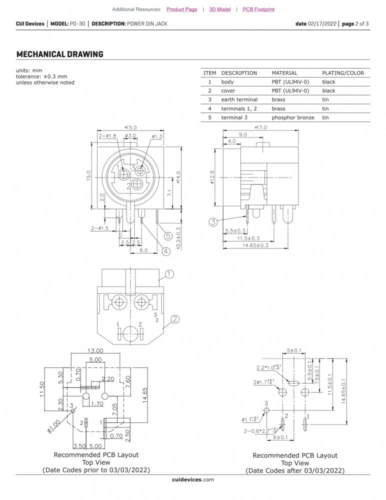 CUI PD-30 technical document page 2