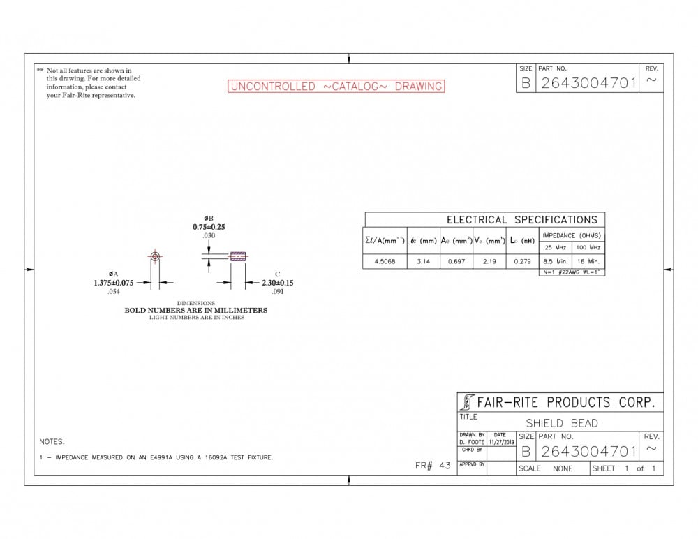 Fair-Rite 2643004701 technical document preview