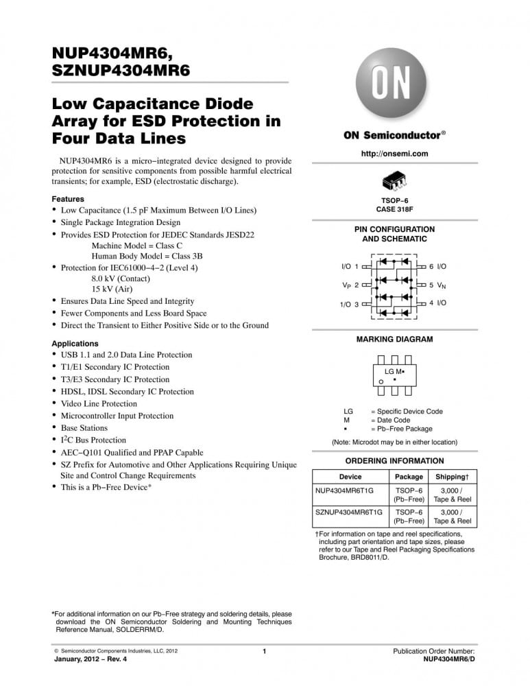 NUP4304MR6T1G technical document page 1