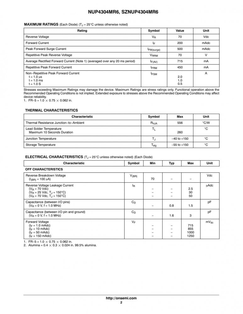 NUP4304MR6T1G technical document page 2