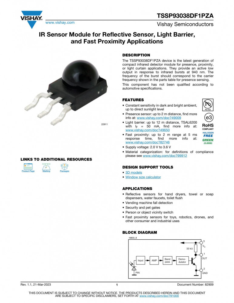 TSSP93038DF1PZA technical document page 1