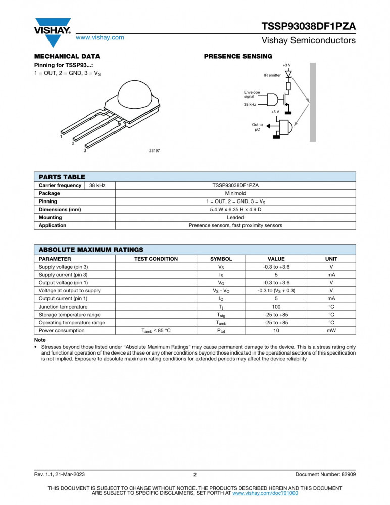 TSSP93038DF1PZA technical document page 2