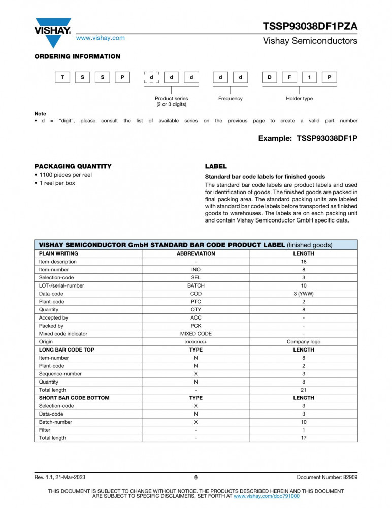 TSSP93038DF1PZA technical document page 9