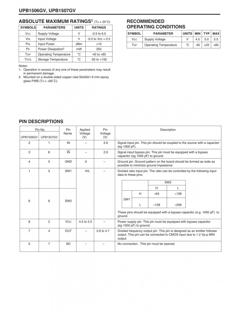 UPB1507GV-E1-A datasheet page 2