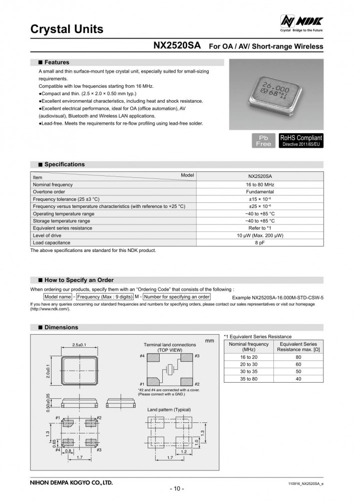 NDK NX2520SA technical document page