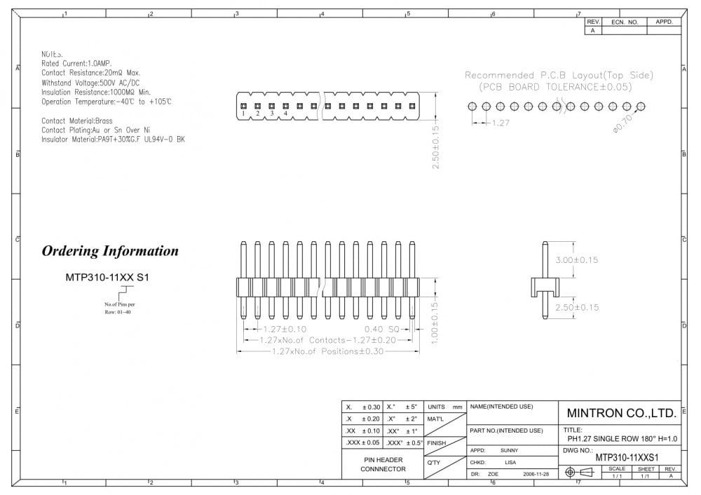 MINTRON MTP310-1110S1 technical document page