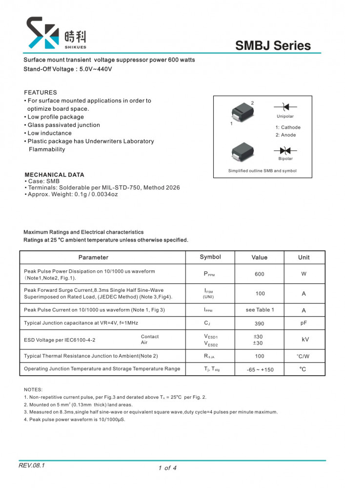 SMBJ40A datasheet page 1