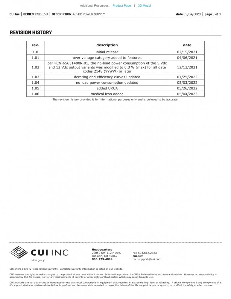 CUI PSK-15D series datasheet page 8
